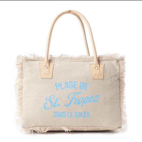 Myra Bag | Bags | Myra Bag Tan And Blue St Tropes Fringed Tote With ...